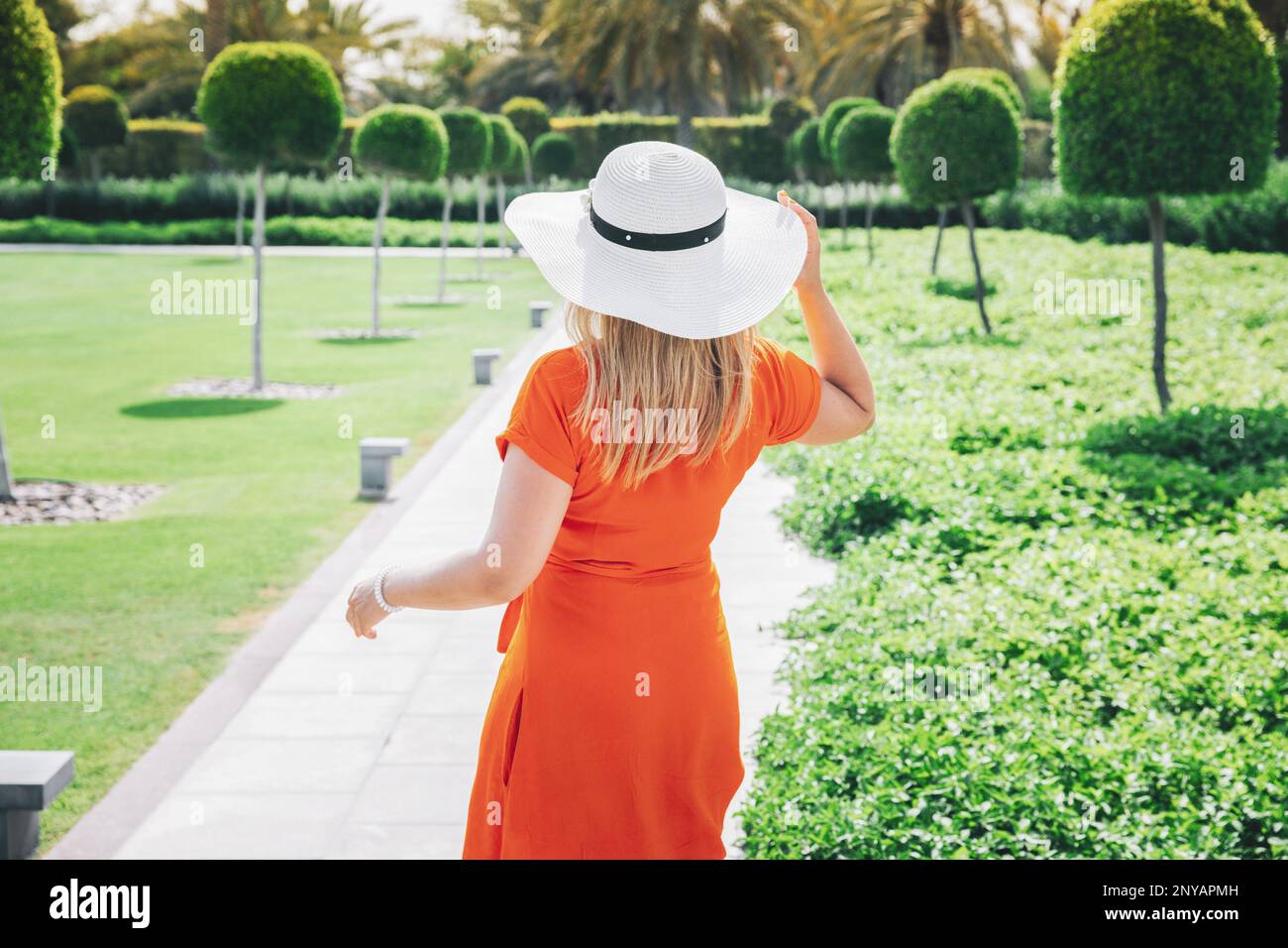 High quality photo. Young Caucasian Woman Lady In Red Dress And White ...