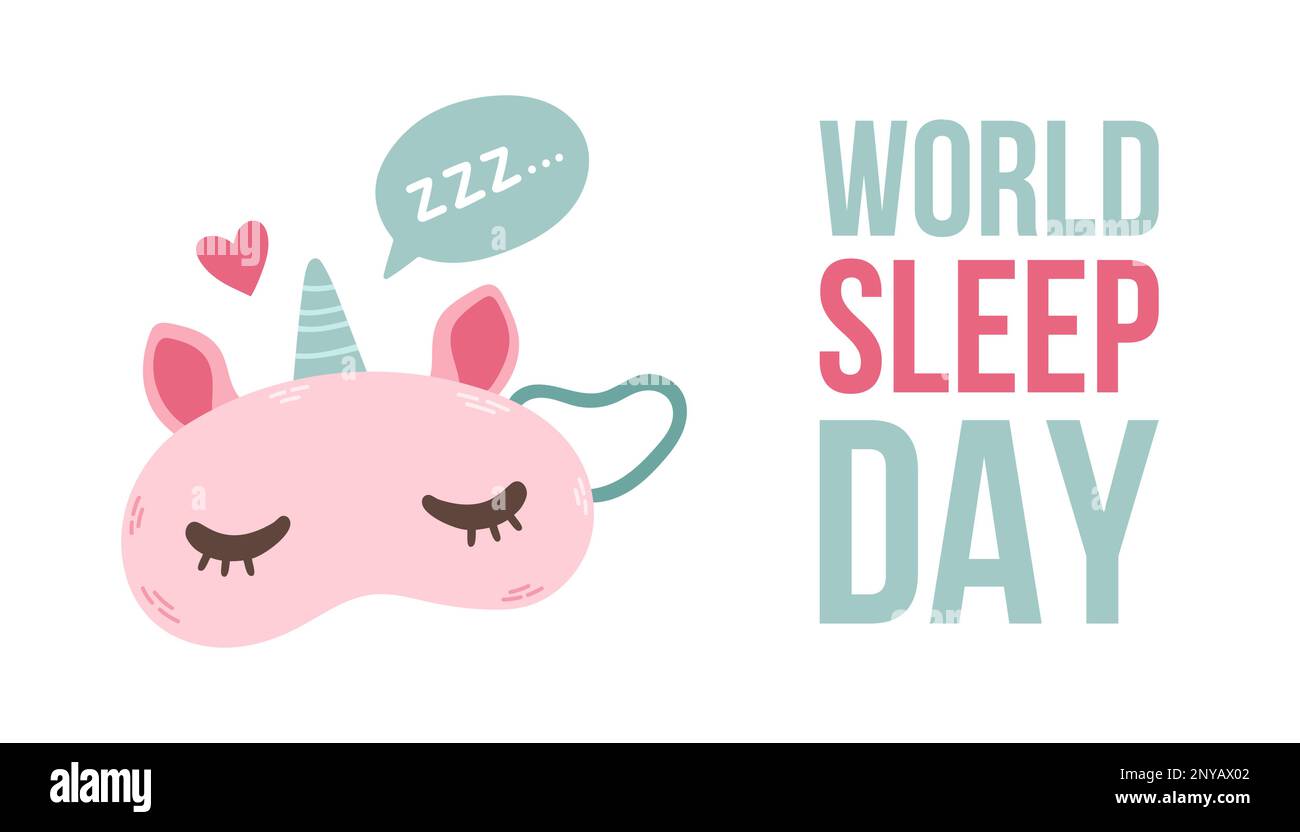 World Sleep Day postcard or banner. Vector illustration of a cute ...