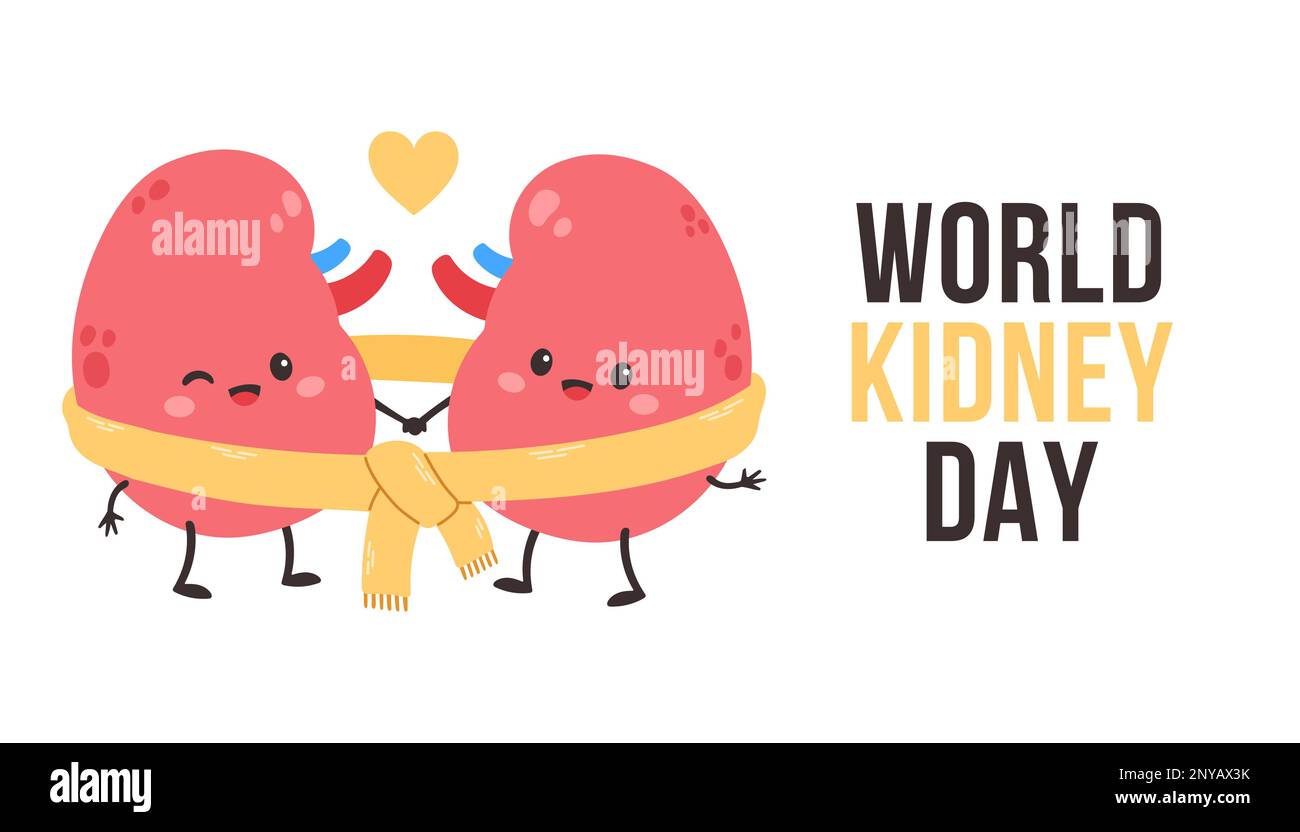 World kidney day card, vector illustration with cute cartoon couple of ...