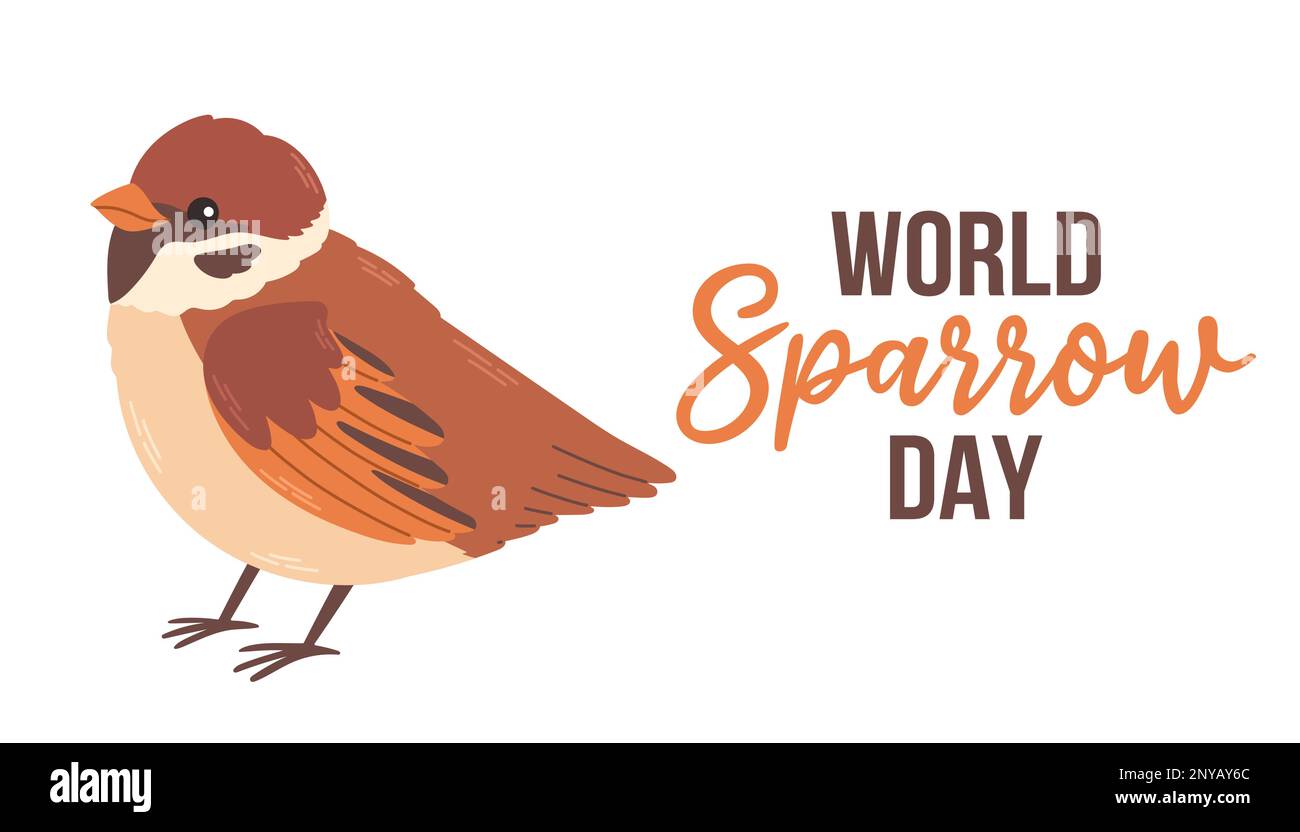 World Sparrow Day. March 20. Cute bird on white. Abstract background ...