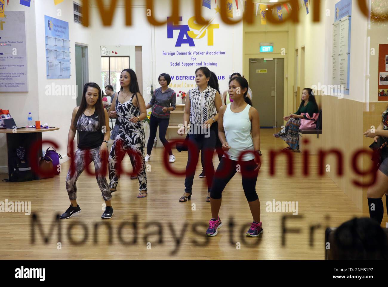 A line dancing class goes on at the thoroughfare of the clubhouse ...