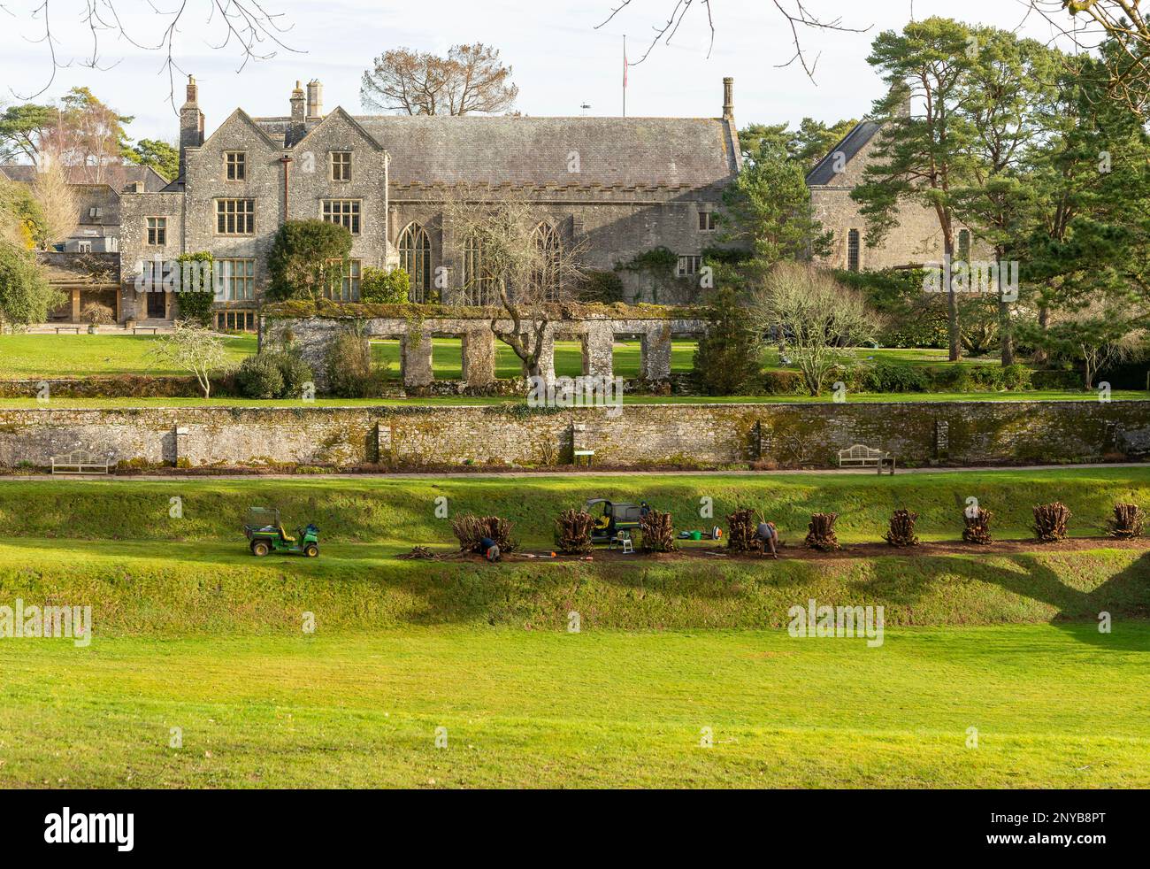 Medieval Great Hall building and gardens, Dartington Hall estate, south ...