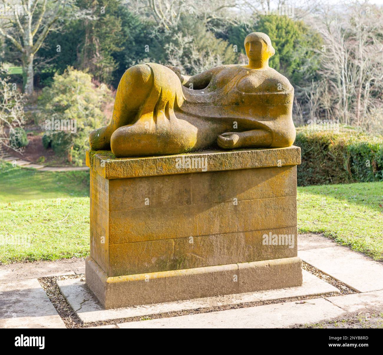 'Reclining Figure' sculpture 1946 by Henry Moore in garden, Dartington ...