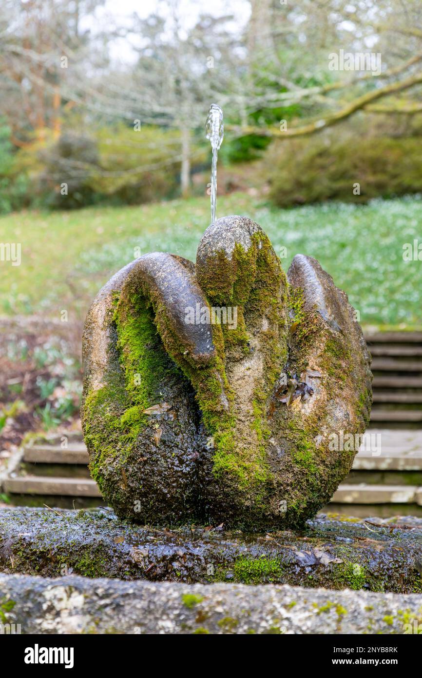 'Swan Fountain' sculpture by Willi Soukop 1950 in garden, Dartington ...