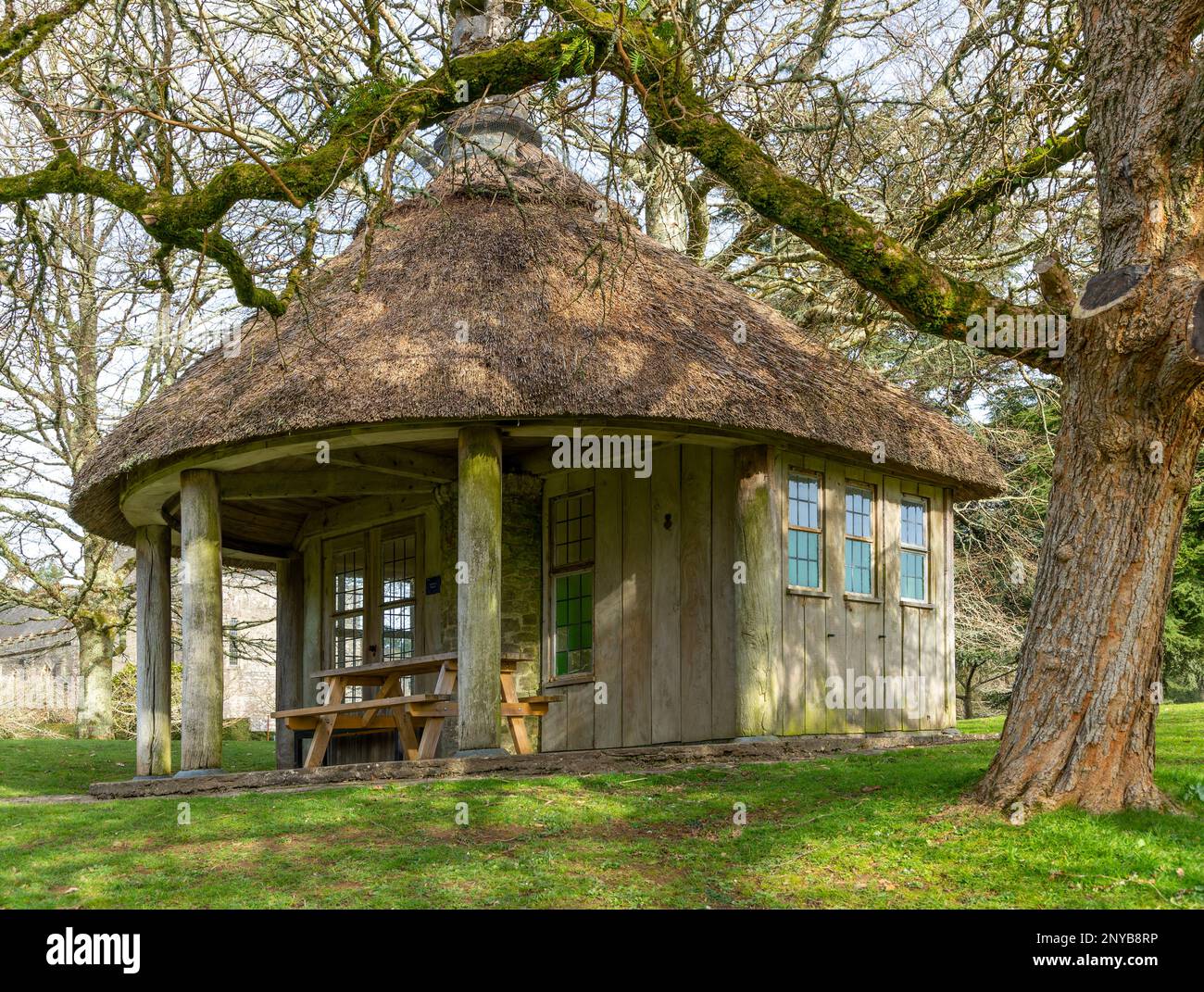 Summer house building in garden, Dartington Hall estate gardens, south ...