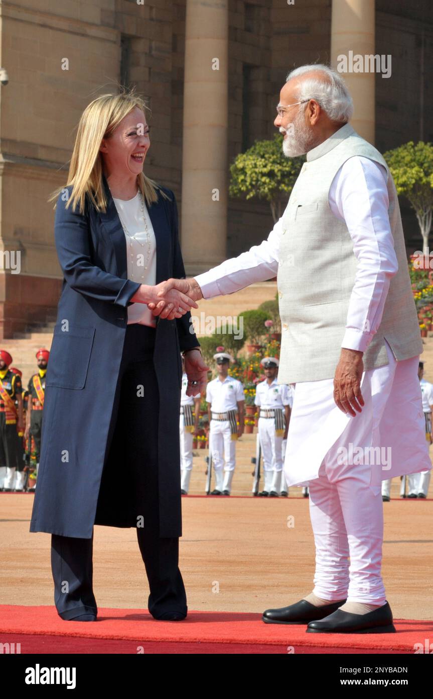 New Delhi, Delhi, India. 2nd Mar, 2023. Italian Premier Giorgia Meloni ...
