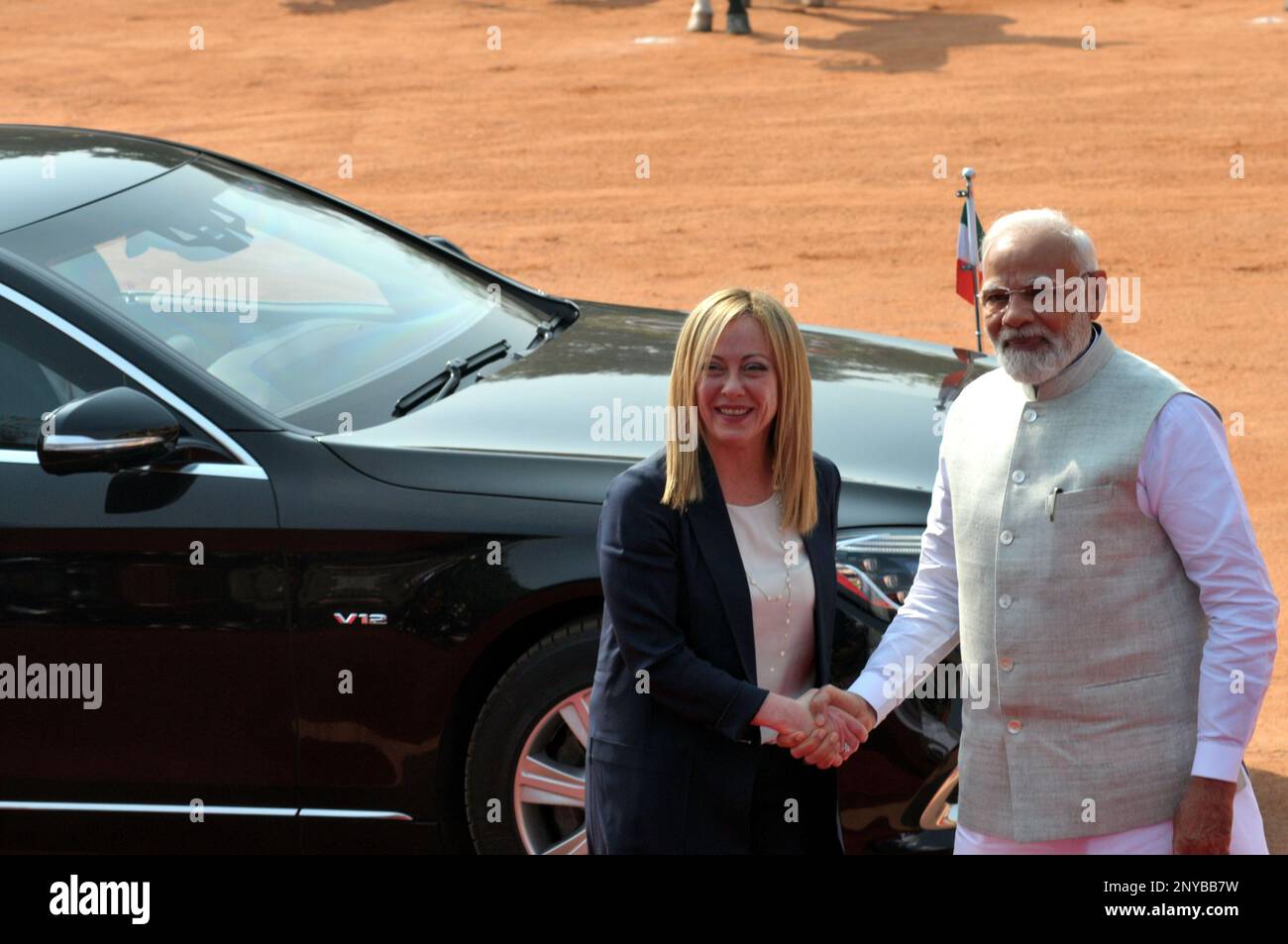 New Delhi, Delhi, India. 2nd Mar, 2023. Italian Premier Giorgia Meloni ...