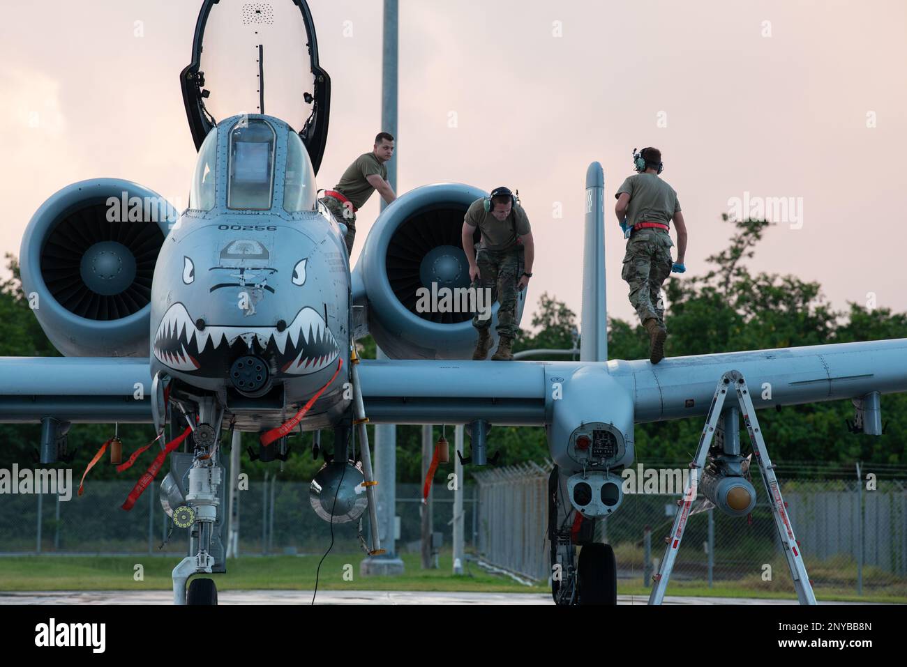Maintainers from the 23rd Air Expeditionary Wing climb atop an A-10 ...