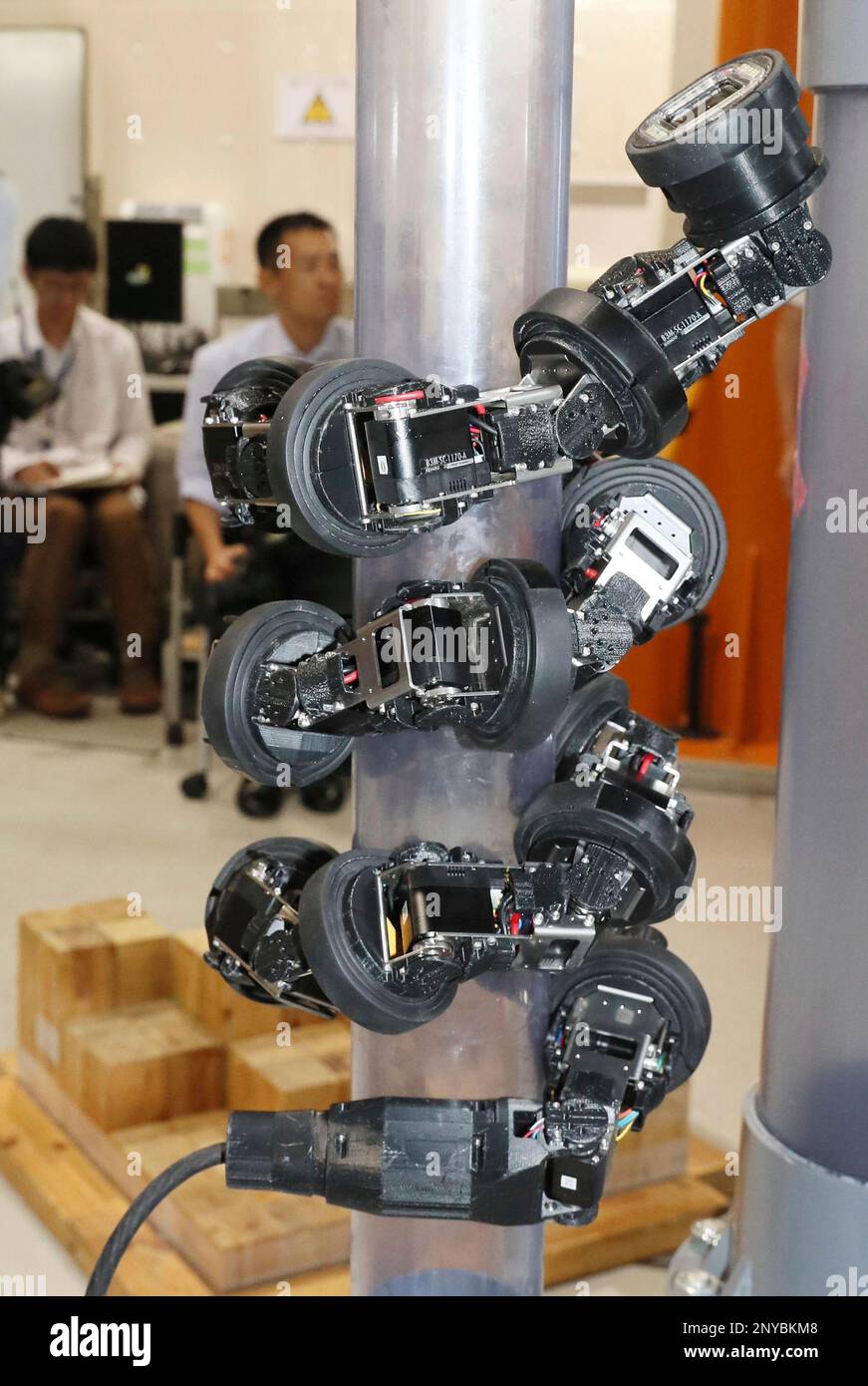 A snake-shaped robot, demonstrated by researchers of Kyoto University ...