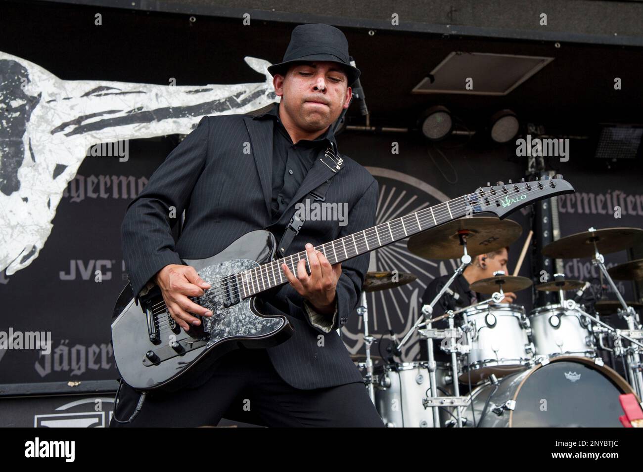 Ruben Alvarez of Upon a Burning Body performs during the Rock On The ...