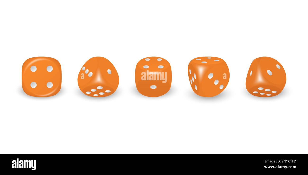 Vector 3d Realistic Orange Game Dice with Black Dots Icon Set Closeup ...