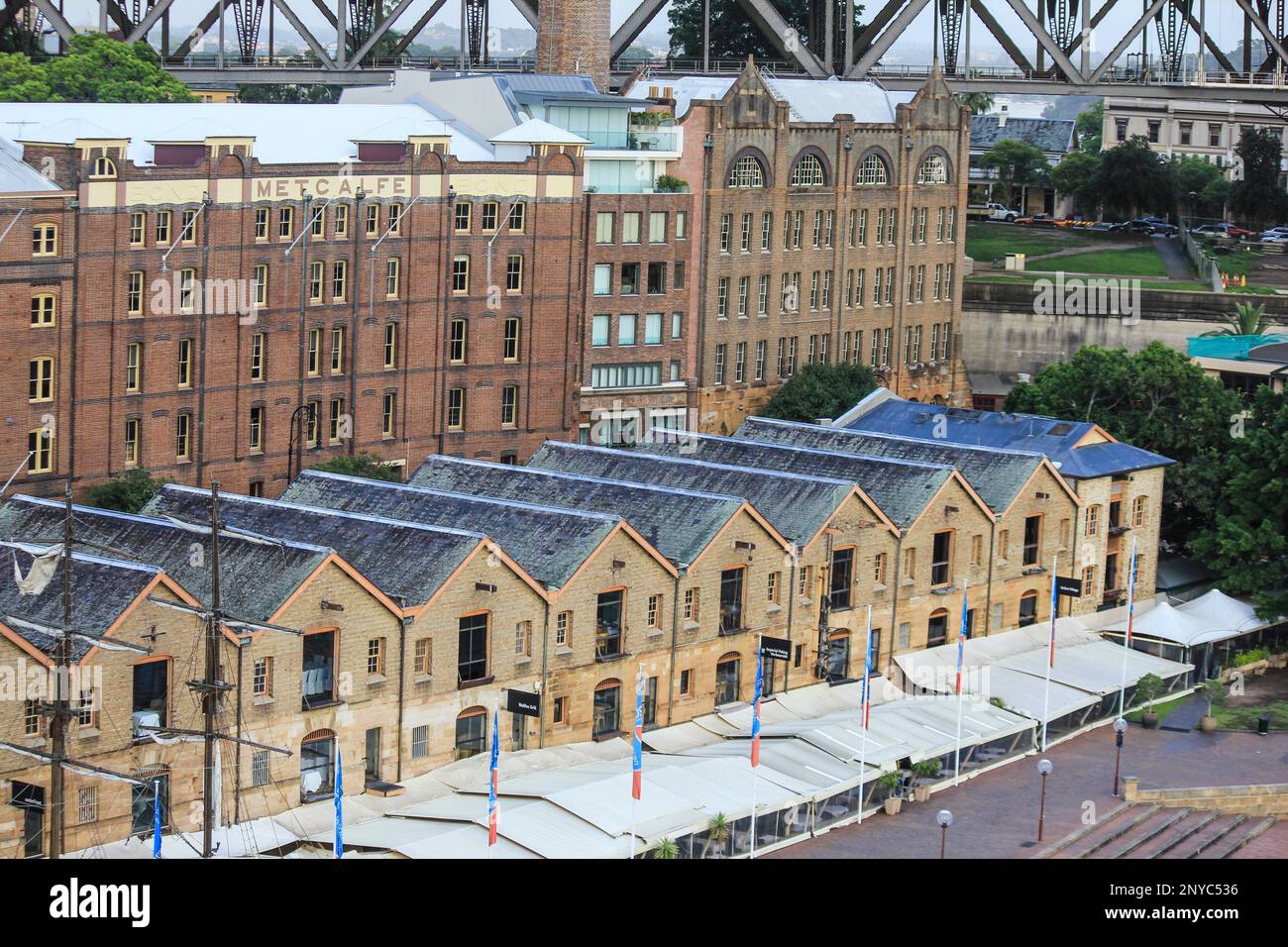 Architecture along cruise terminal. View from cruise ship. Sydney ...