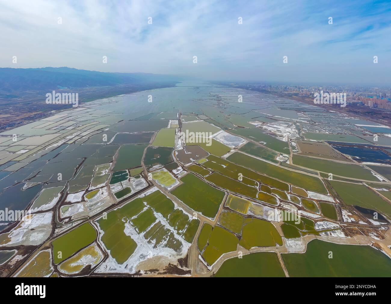 Aerial photo shows the colorful salt lake in Yuncheng City, north China ...