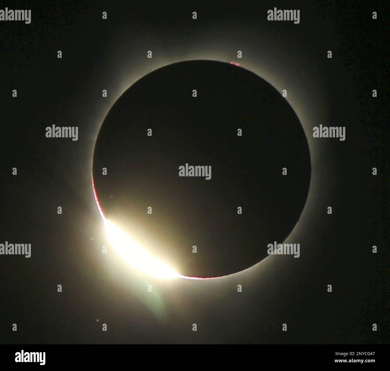 A total solar eclipse is observed emerging from totality located in Idaho, U.S.A. on Aug. 22 ...