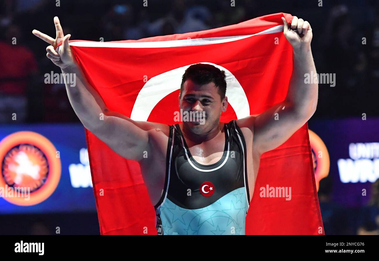 Riza Kayaalp of Turkey reacts after winning Heiki Nabi of Estonia in ...