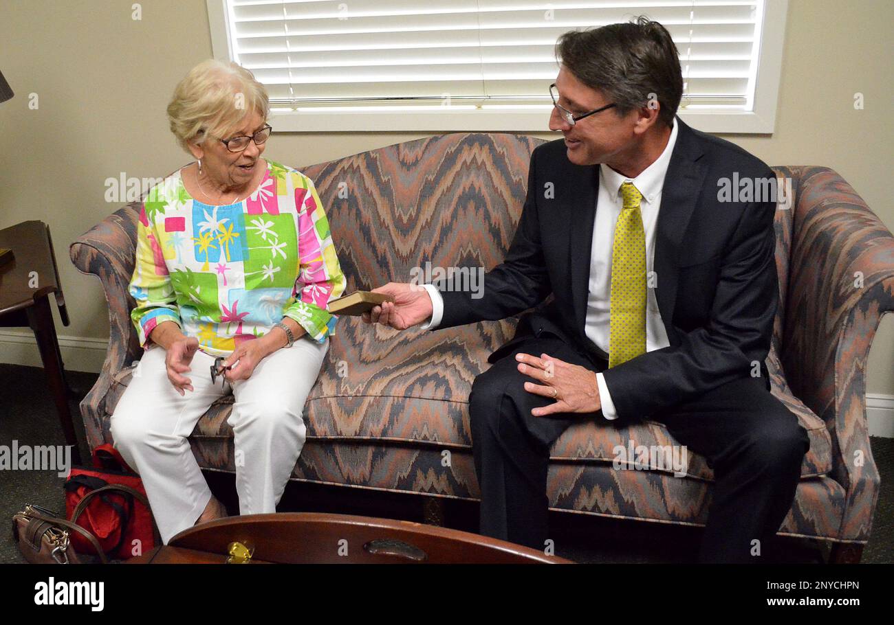 In this July 21, 2017, photo Don Little presents the bible belonging to ...