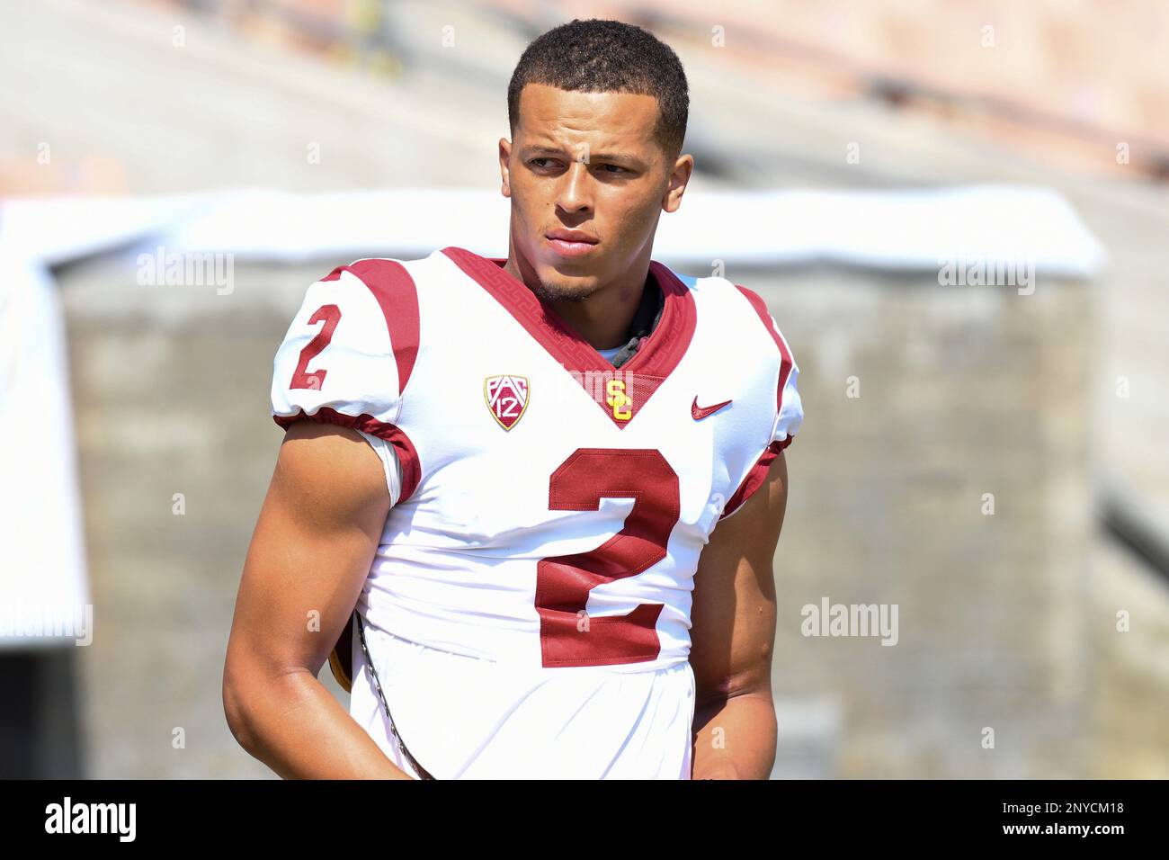 LOS ANGELES, CA - AUGUST 19: USC (2) Bubba Bolden (S) looks on during a ...