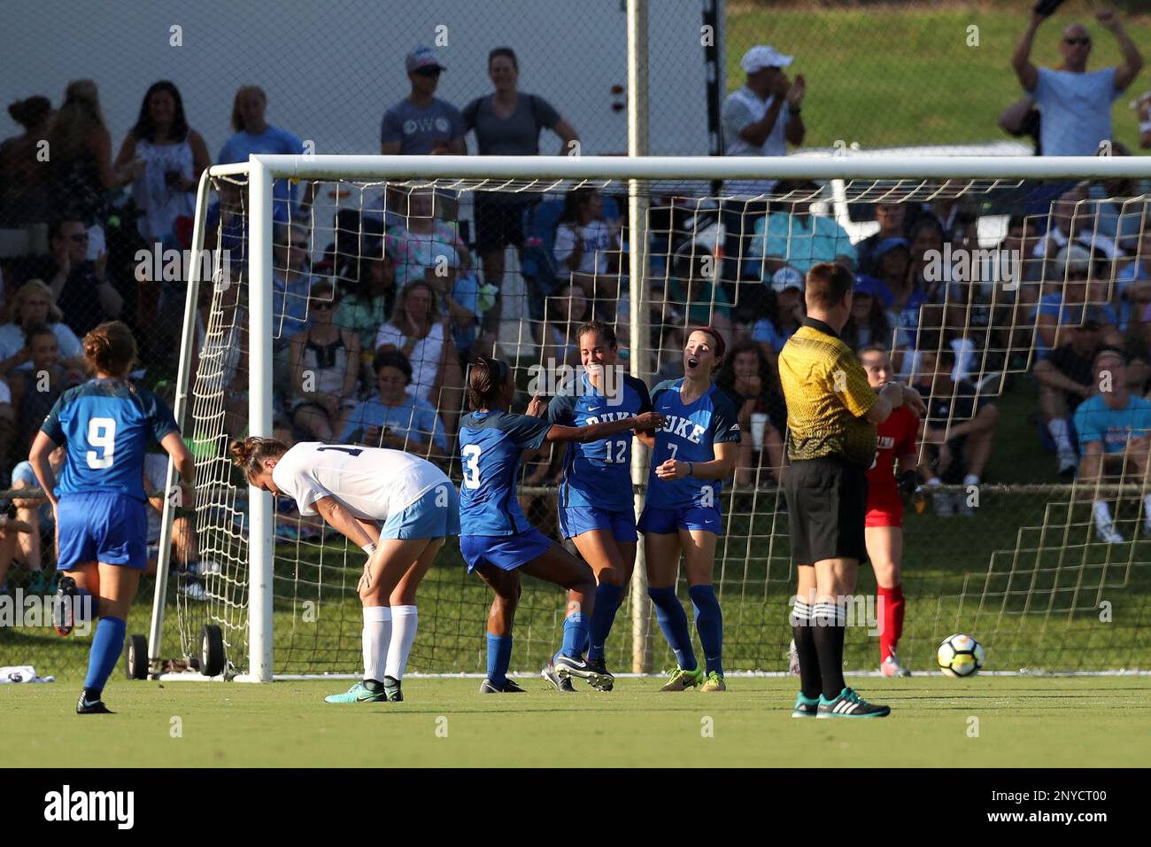 CARY, NC - AUGUST 18: Duke's Taylor Racioppi (7) celebrates her goal ...