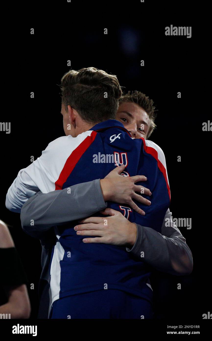 August 19, 2017: Gymnast Eddie Penev congratulates his brother, Kevin ...