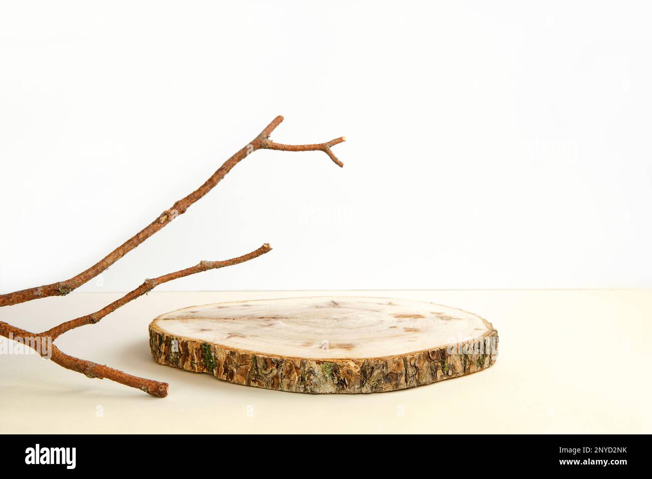 Wooden Podium with Bark. Real Wood Slab. Empty Round Natural Form ...