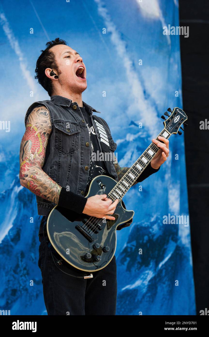 Matt Heafy of Trivium performs during the Rock on the Range festival at ...