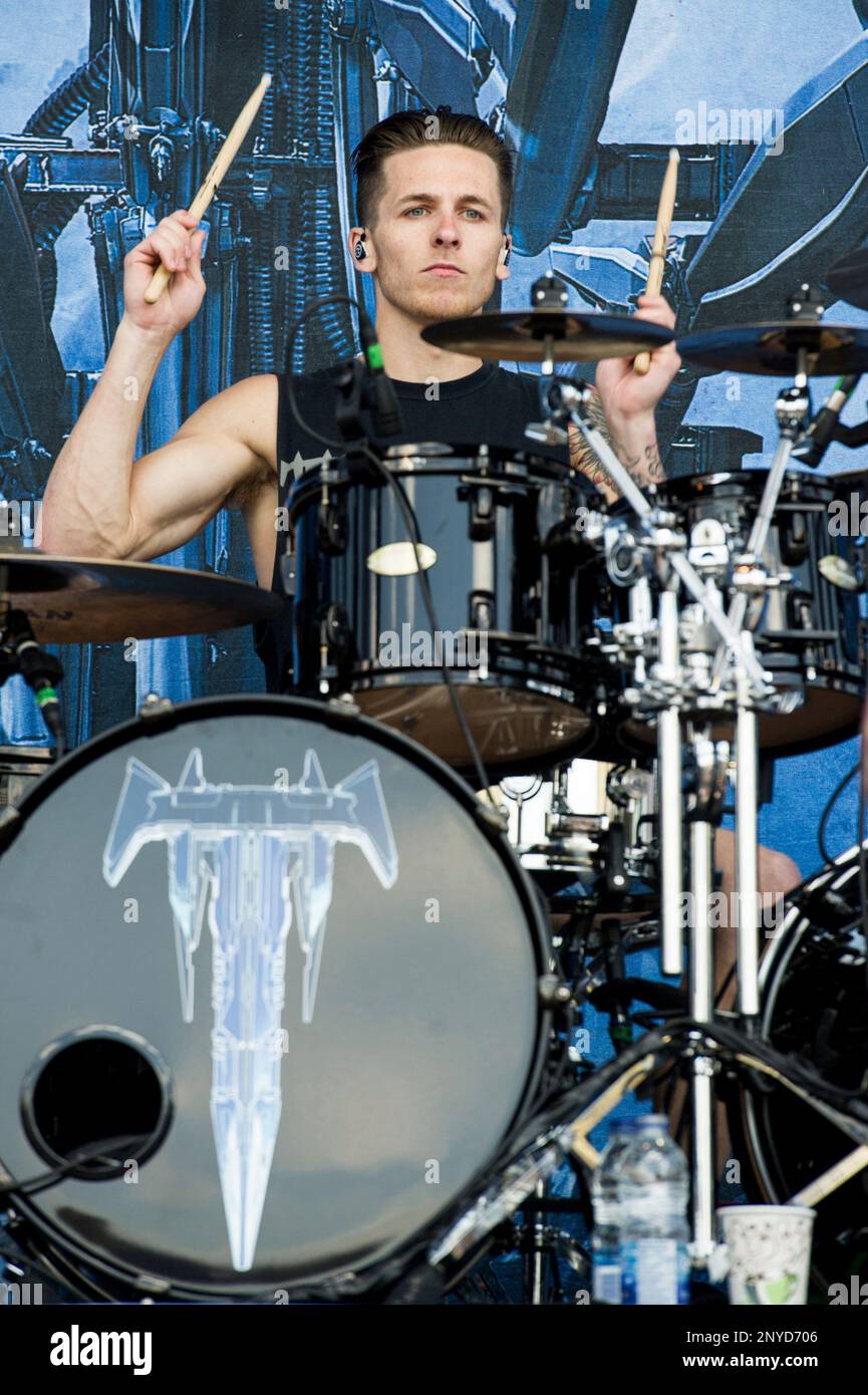 Nick Augusto of Trivium performs during the Rock on the Range festival ...