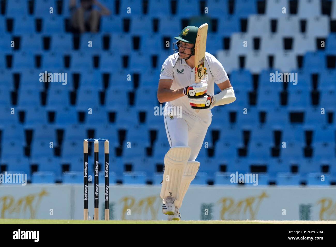 South Africa's batsman Gerald Coetzee watches his shot during the third ...