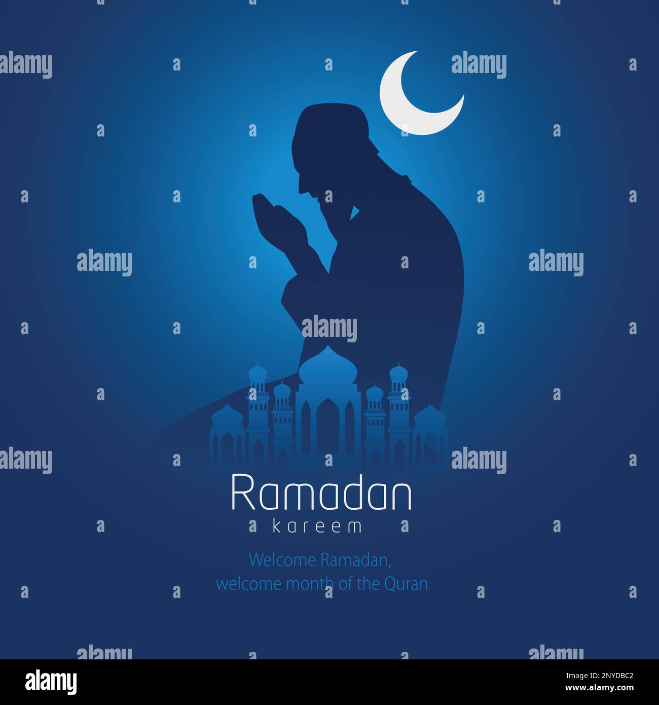 ramadan kareem and eid Mubarak greetings. Islamic people praying ...