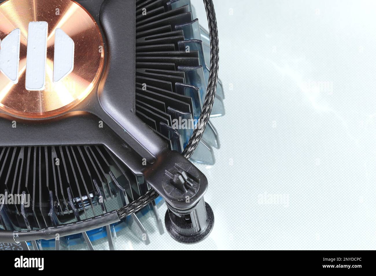 Modern active CPU cooler with the aluminum fin and copper core ...