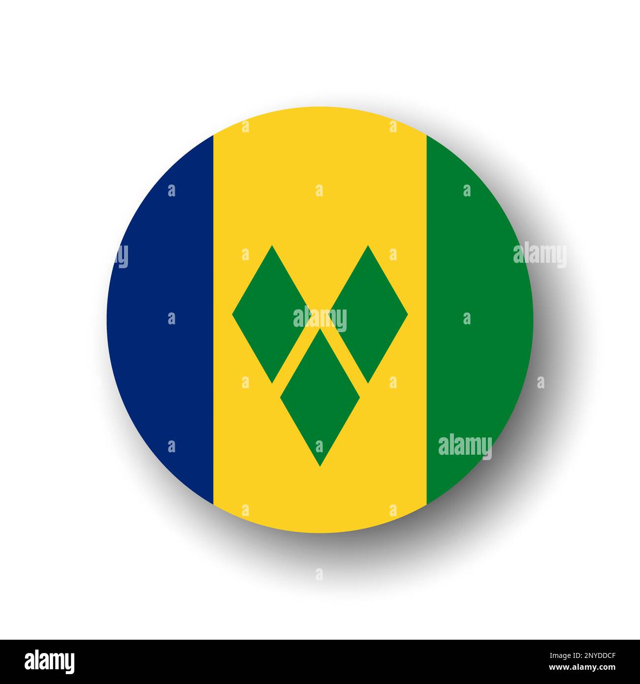 Saint Vincent and the Grenadines flag - flat vector circle icon or badge with dropped shadow ...