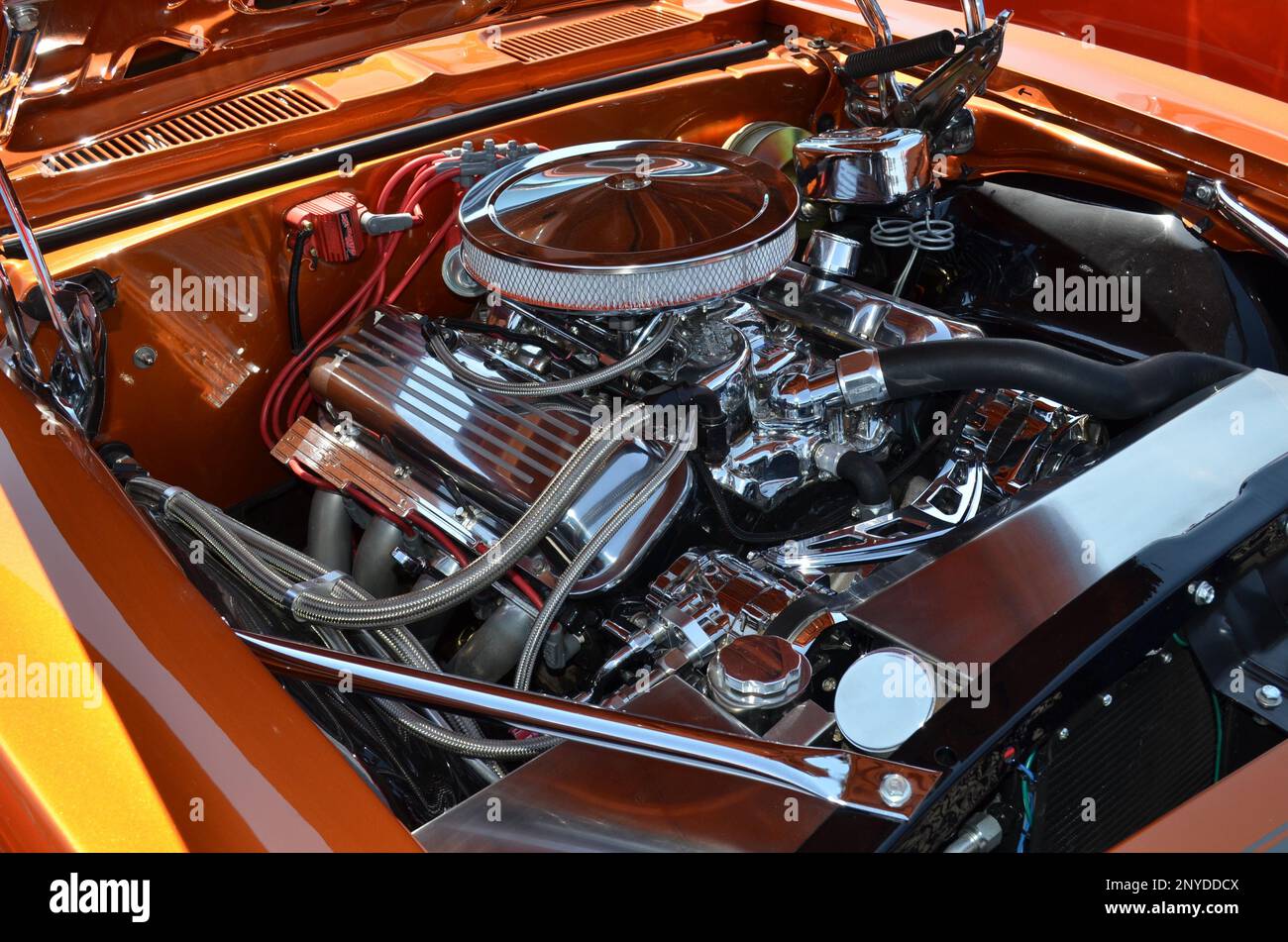 RENO, NV - AUGUST 11: Beautiful chromed big block V8 engine in a 1967 ...
