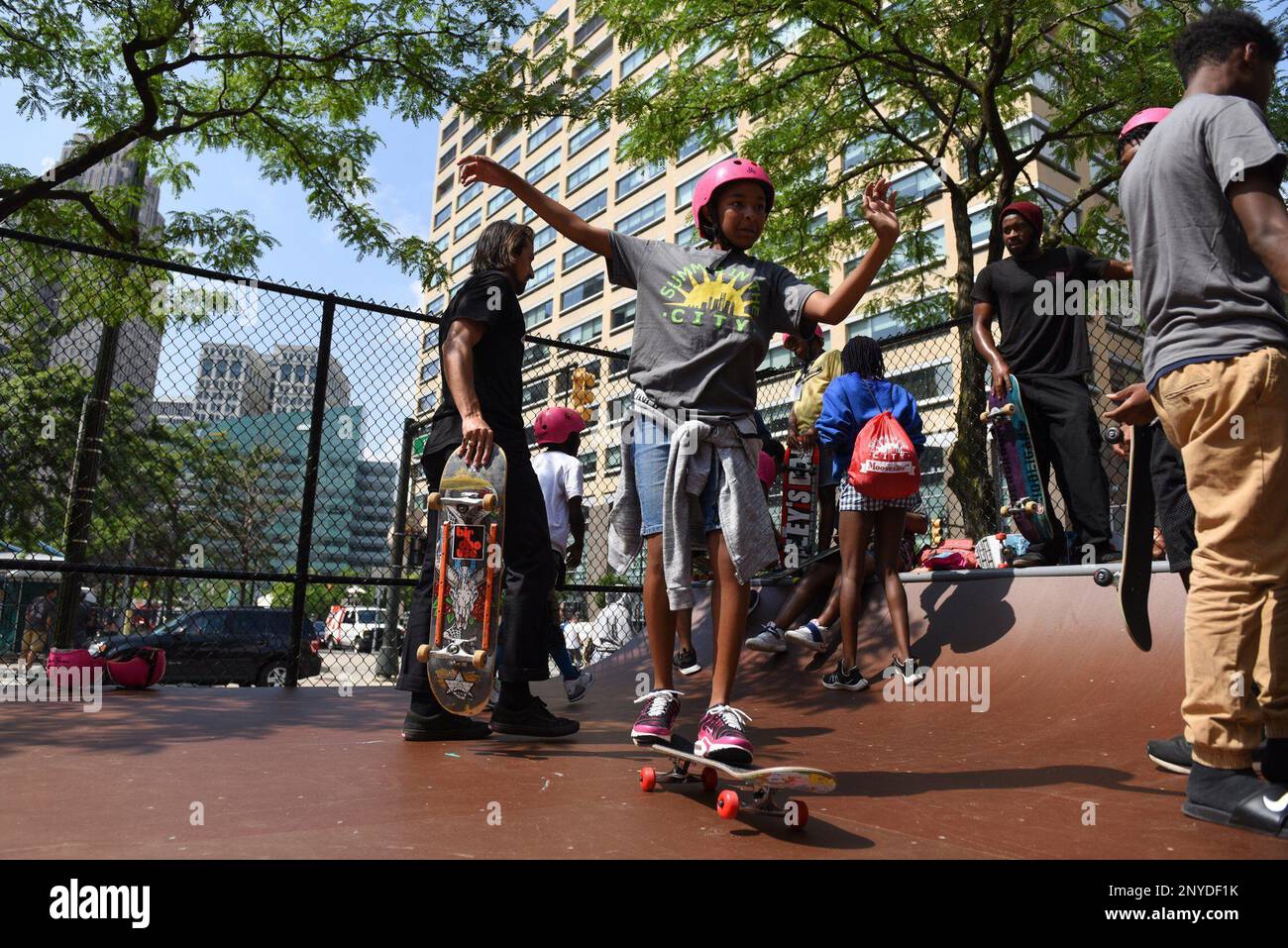 Skateboarders try out to the new Wayfinding skate park in Downtown ...