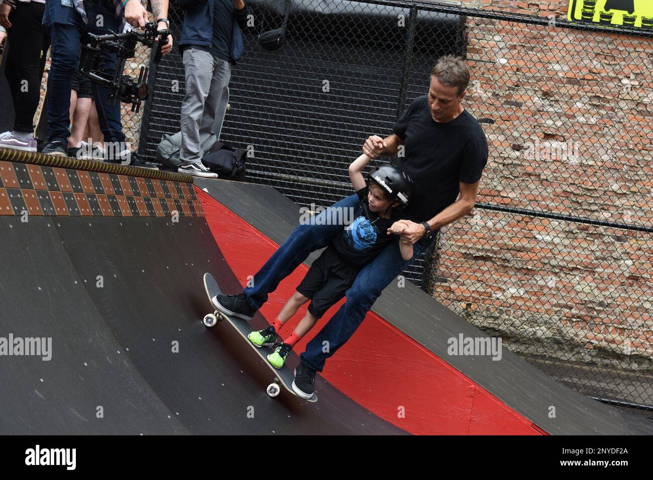 Skateboarding legend Tony Hawk rides the new Wayfinding skate park with ...