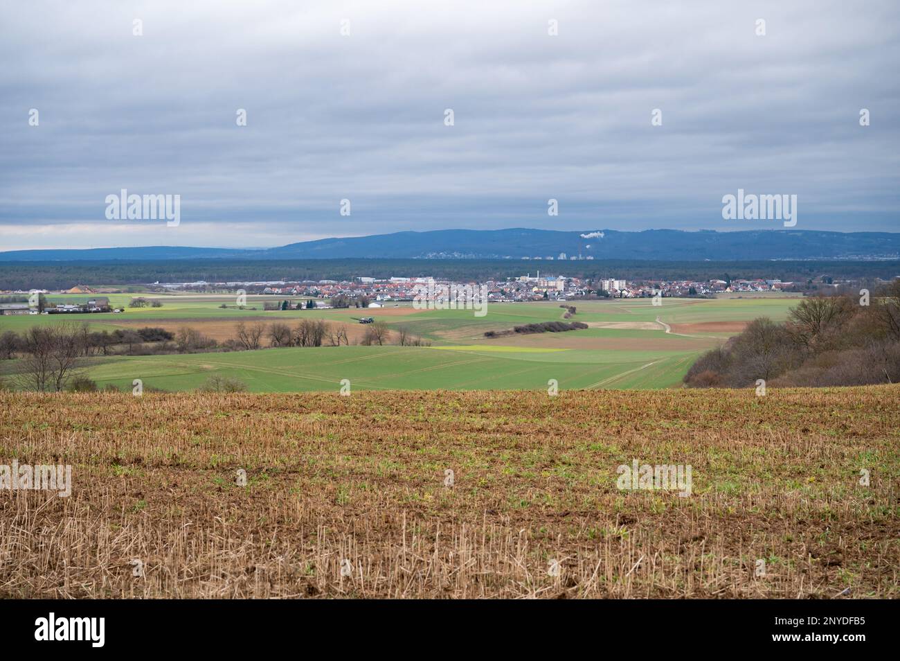 Cityscape of Schaafheim and village next to it, with agricultural ...