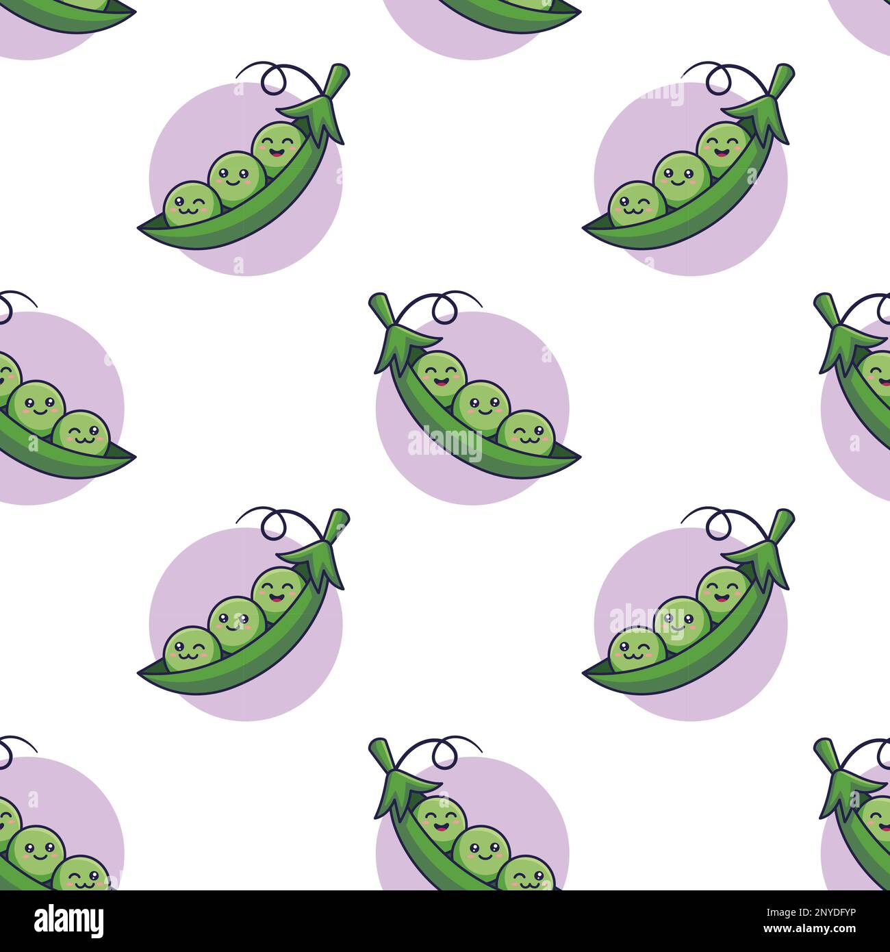 Cute Kawaii Peas seamless pattern in doodle style. Vector hand drawn ...