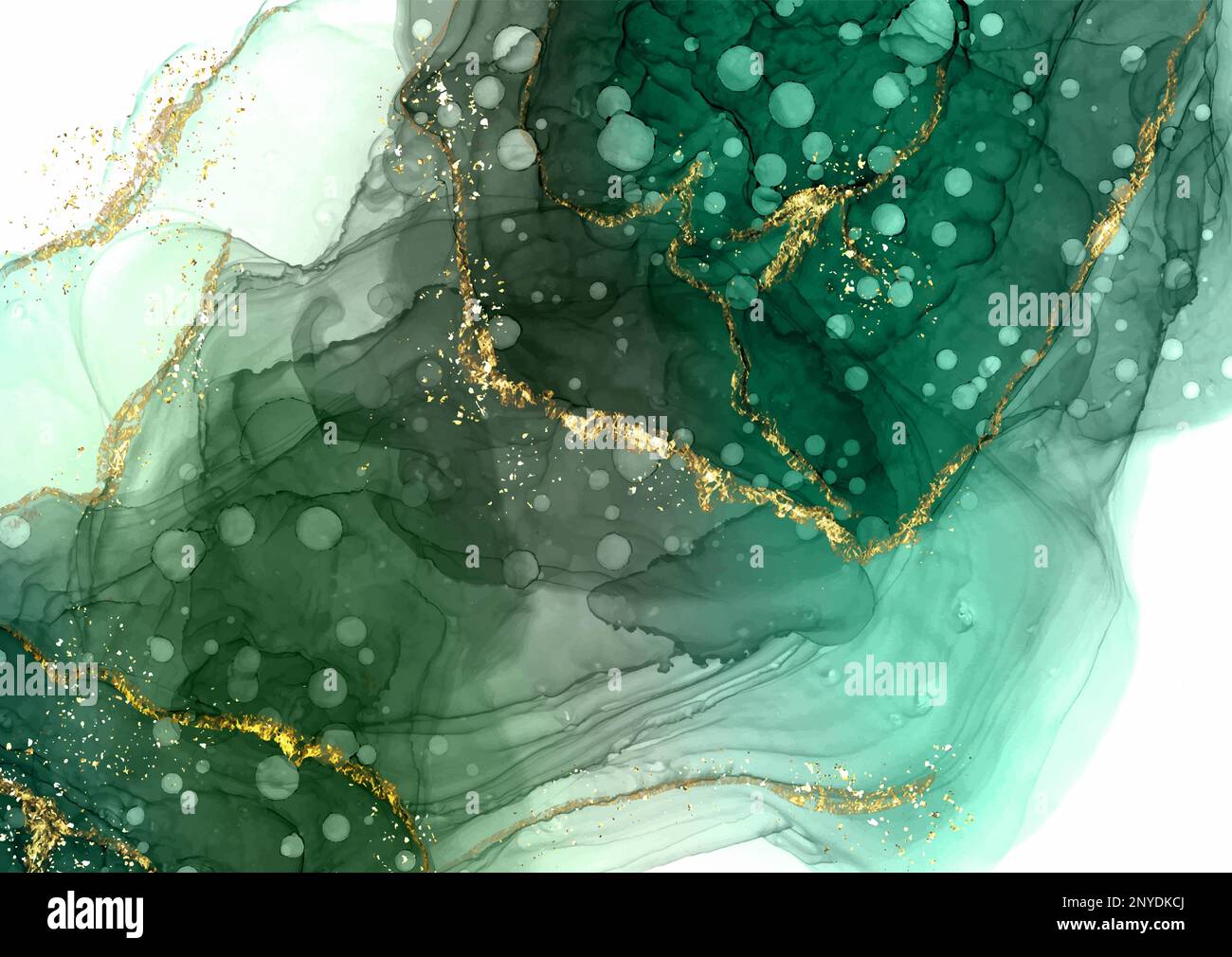 Jade green hand painted alcohol ink background with gold glitter ...