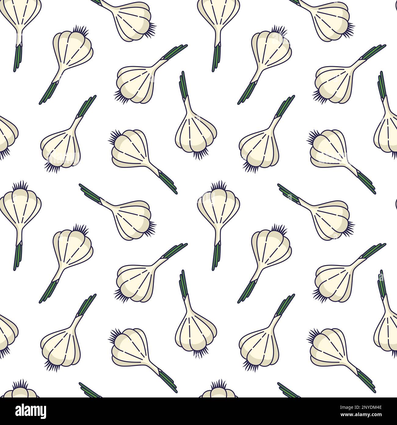 Cute Garlic seamless pattern in doodle style. Vector hand drawn cartoon ...
