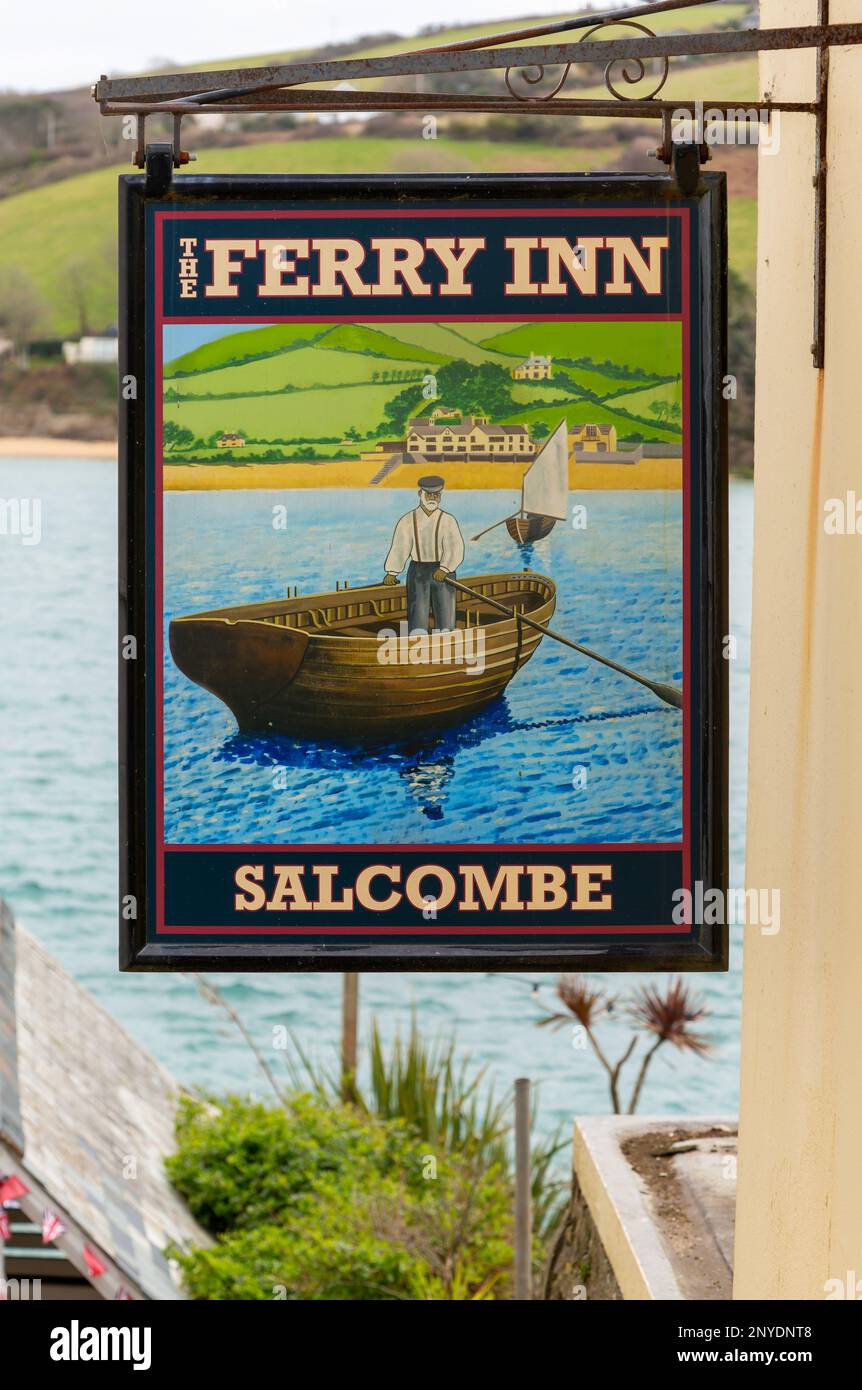 Pub sign for the Ferry Inn, Salcombe, Devon, England, Uk Stock Photo ...