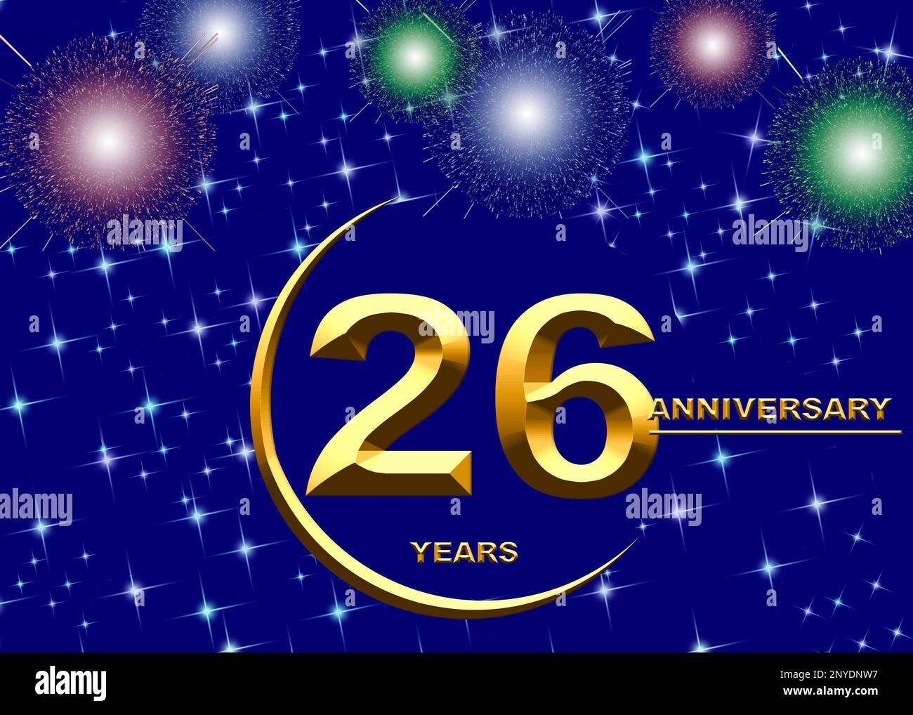3d illustration of a 26 anniversary. golden numbers on a festive ...