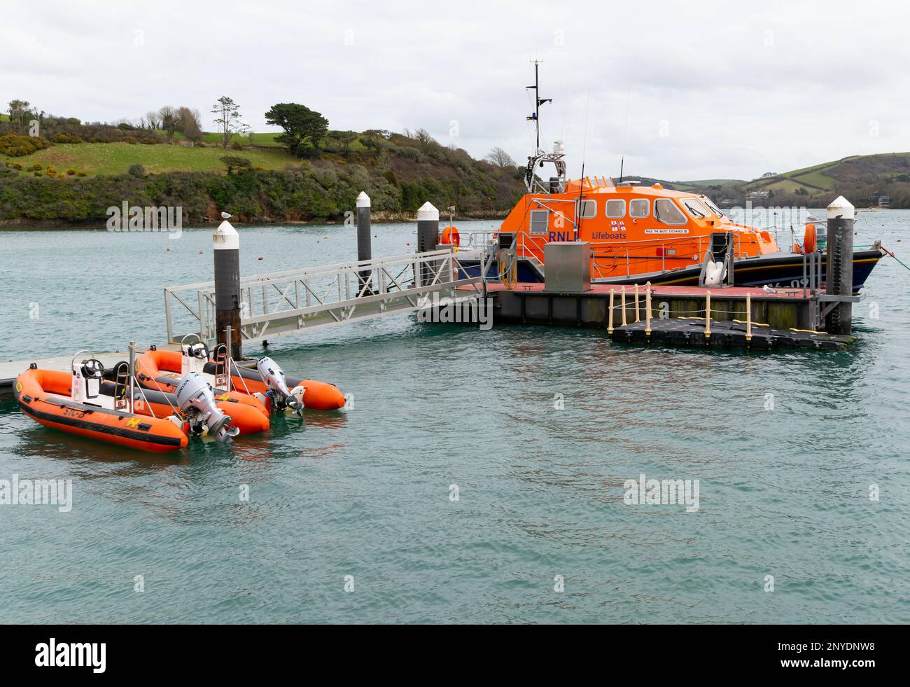 RNLI Lifeboats boats moorings, Salcombe, Devon, England, UK Stock Photo ...
