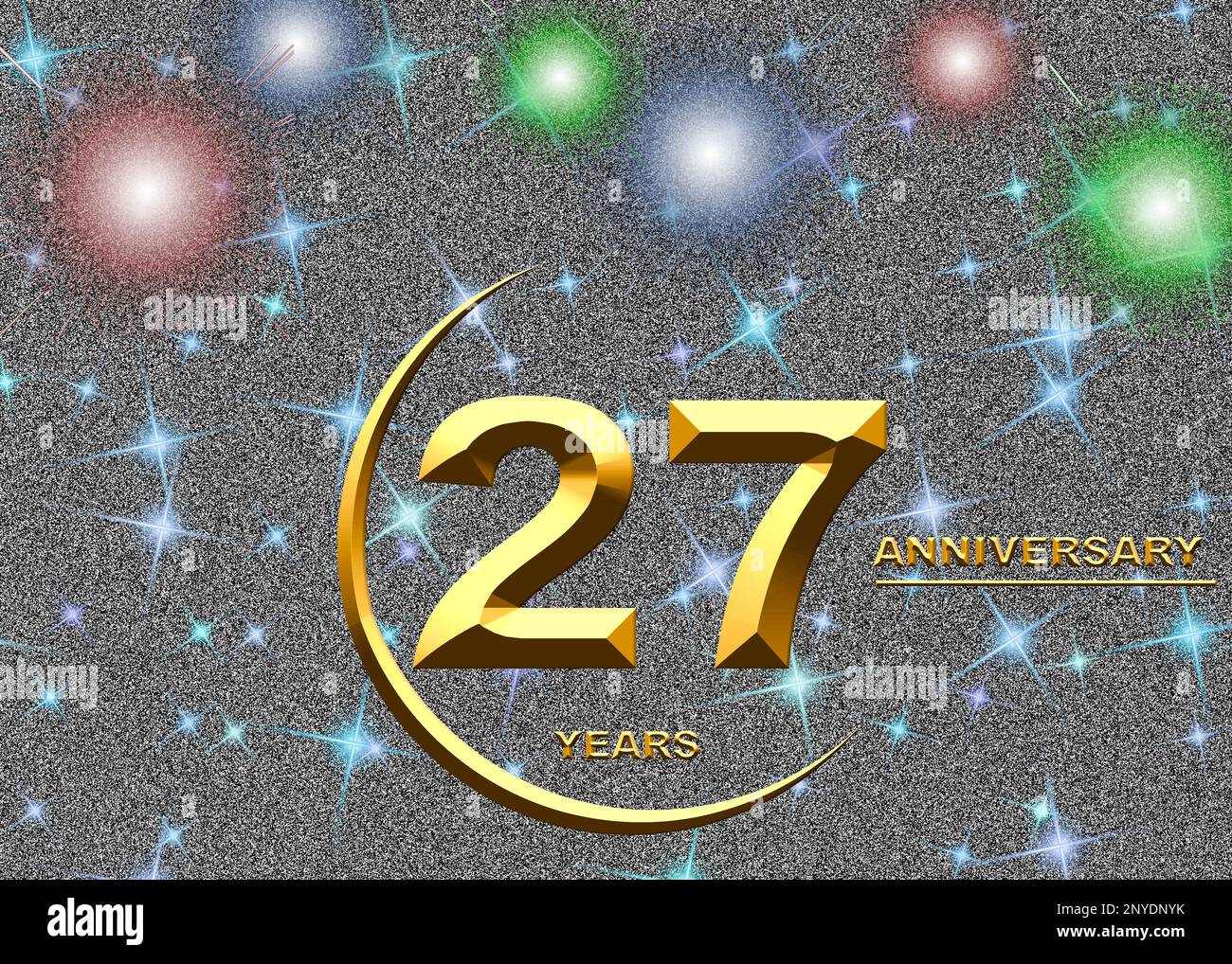 3d illustration of a 27 anniversary. golden numbers on a festive ...