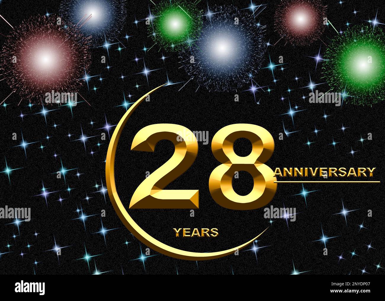 3d illustration of a 28 anniversary. golden numbers on a festive ...