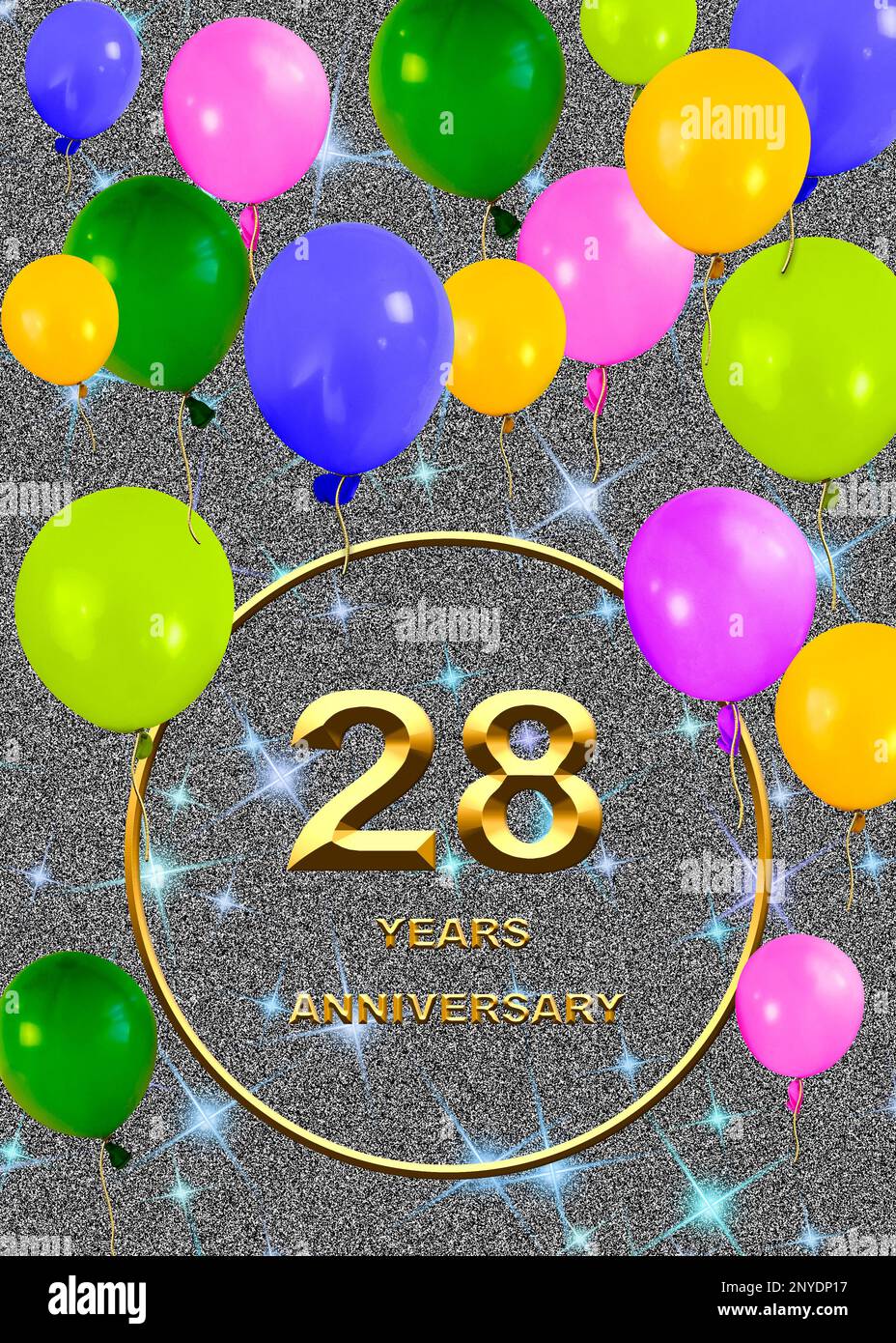 3d illustration of a 28 anniversary. golden numbers on a festive ...
