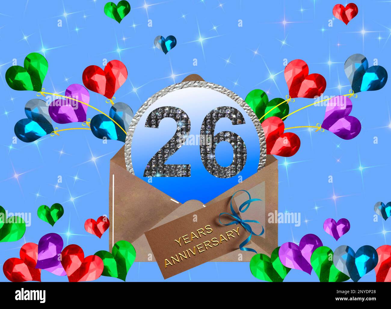 3d illustration, 26 anniversary. golden numbers on a festive background ...