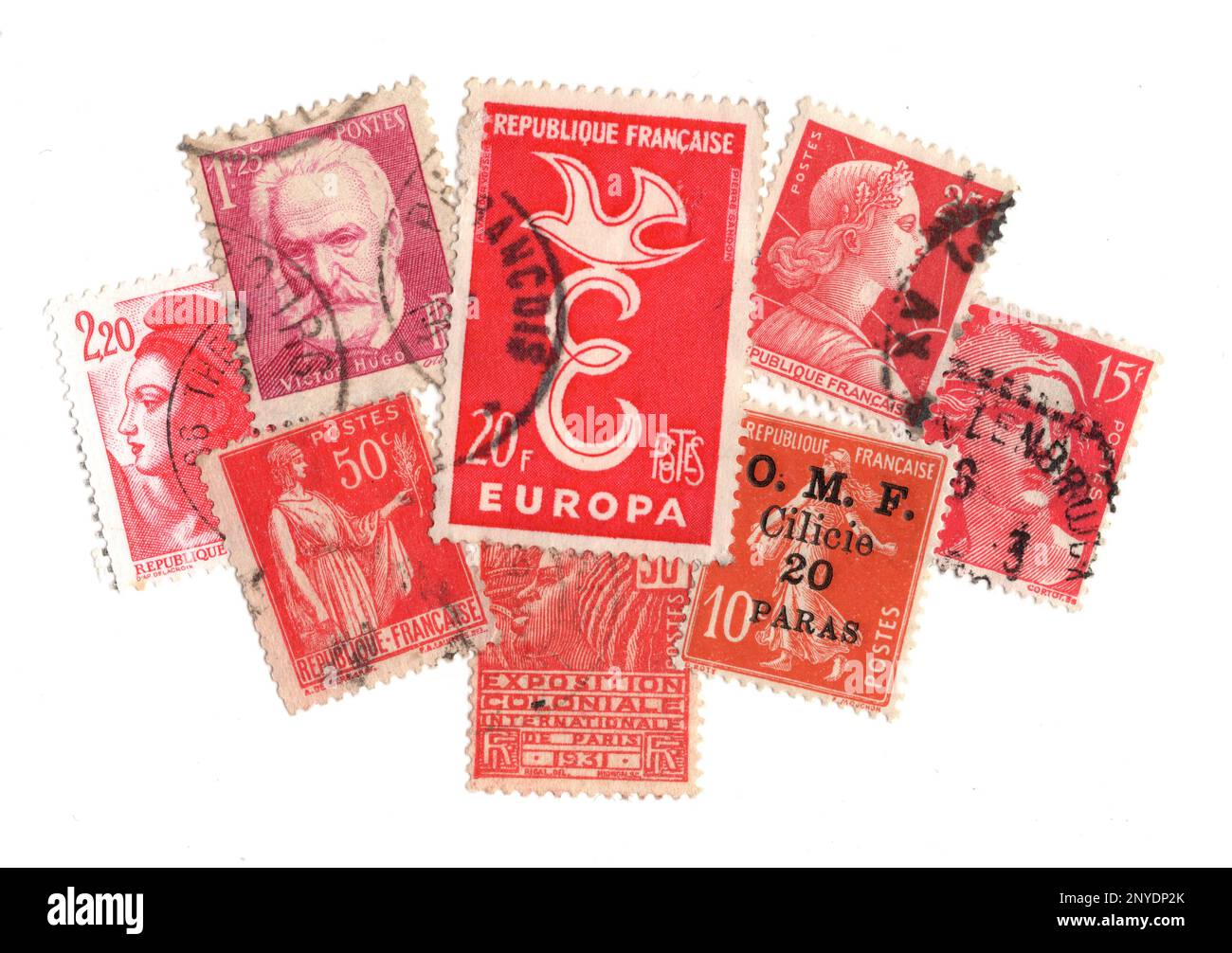 Vintage postage stamps from France isolated on a white background Stock ...