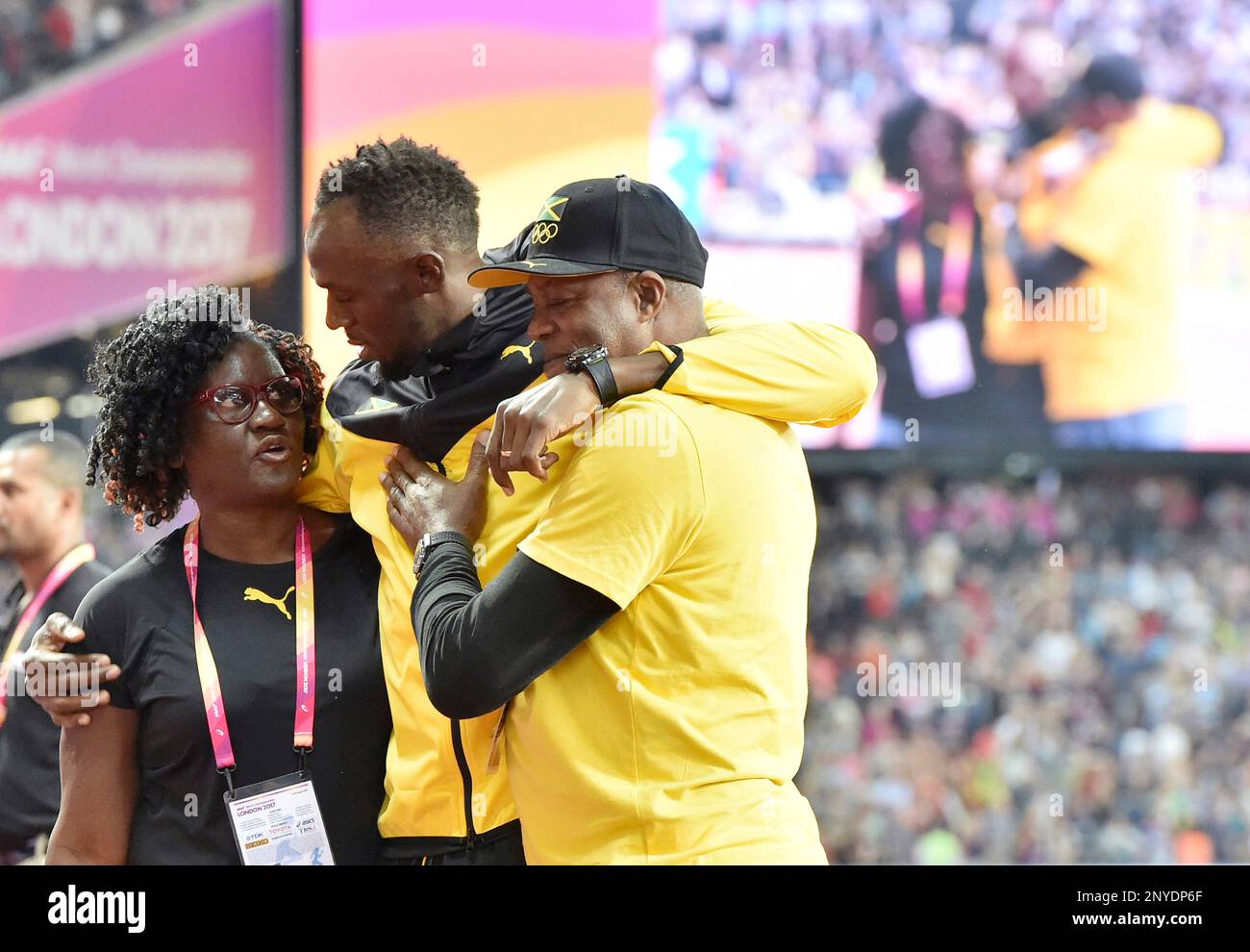 Jamaica's Usain Bolt attends a retirement ceremony with his parents at ...