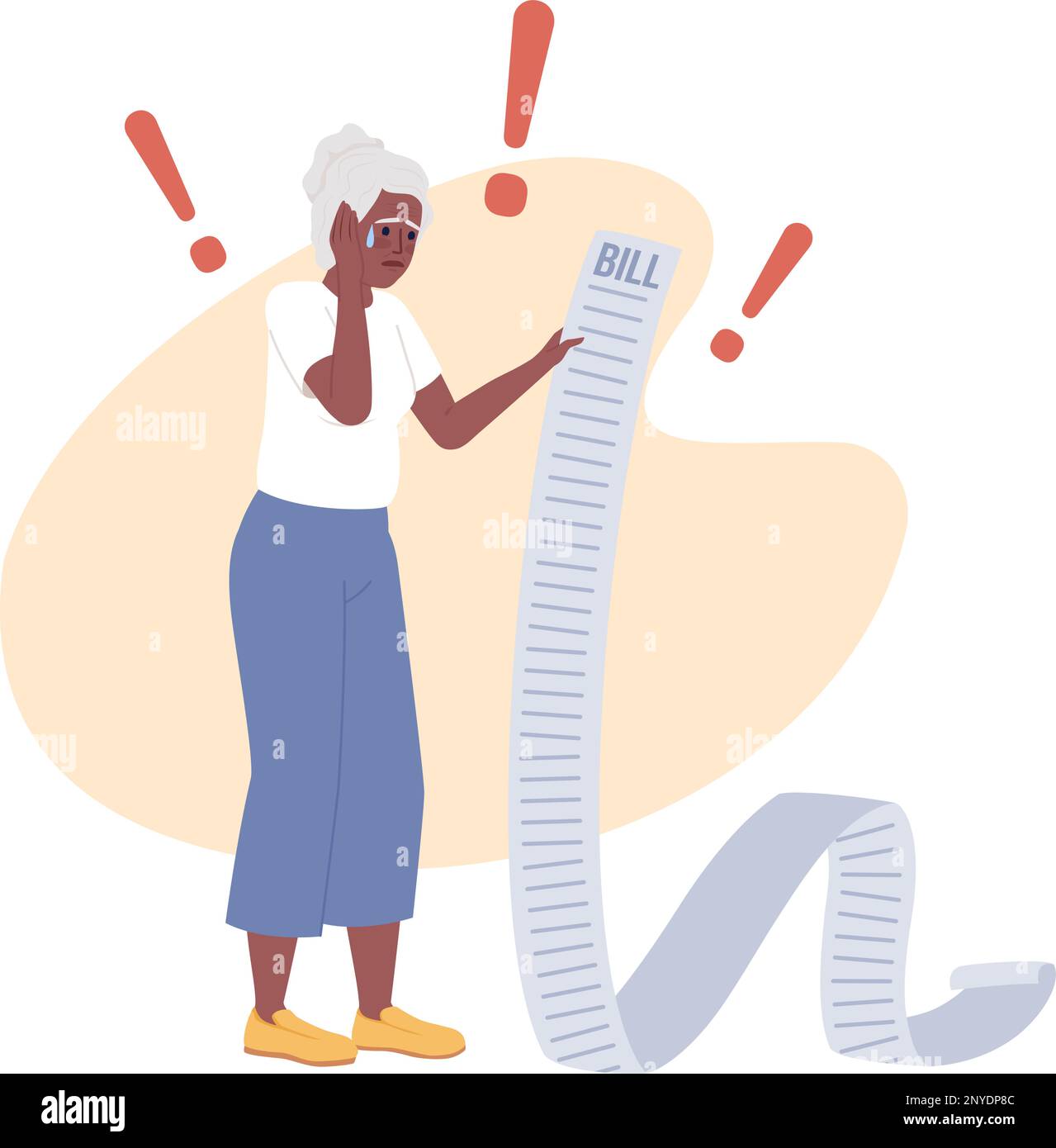 Disturbed by over sky high bills 2D vector isolated spot illustration ...