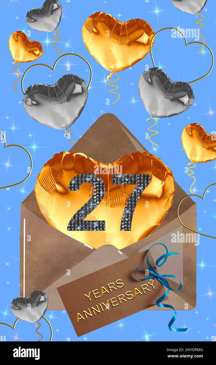 3d illustration, 27 anniversary. golden numbers on a festive background ...