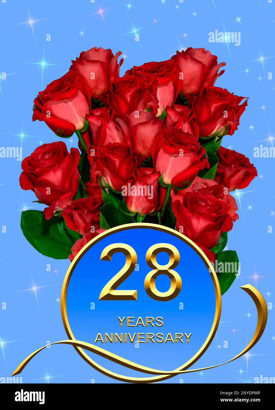 3d illustration, 28 anniversary. golden numbers on a festive background ...