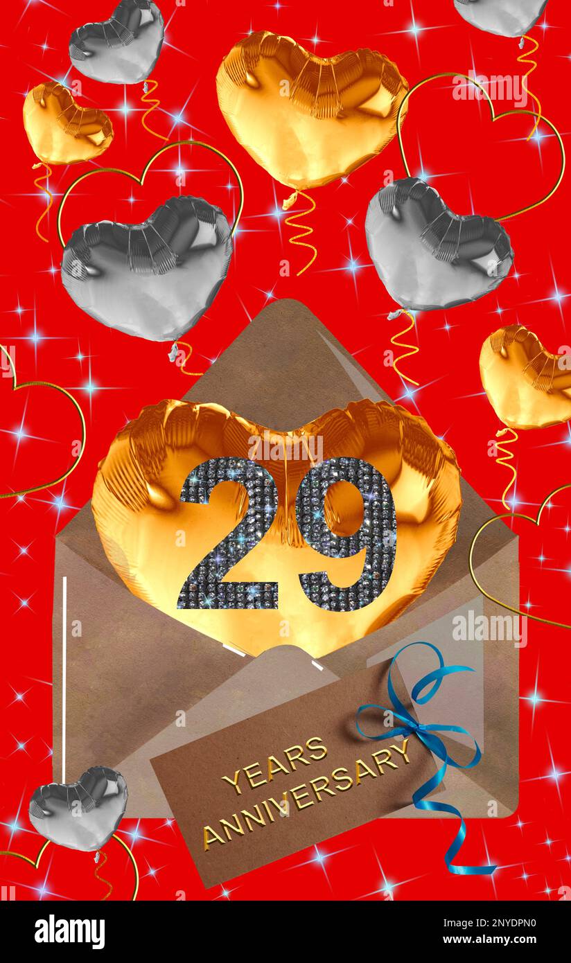 3d illustration, 29 anniversary. golden numbers on a festive background ...
